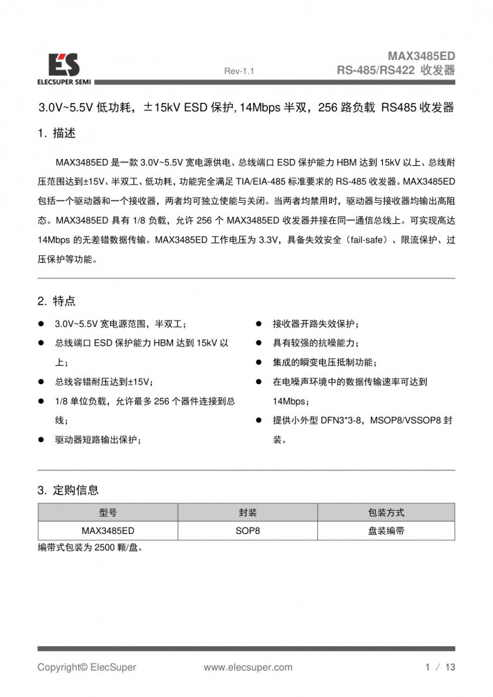 MAX3485ED datasheet page 1
