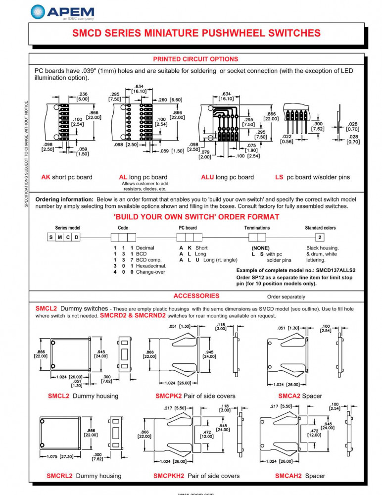 APEM SMCD series documentation page 3