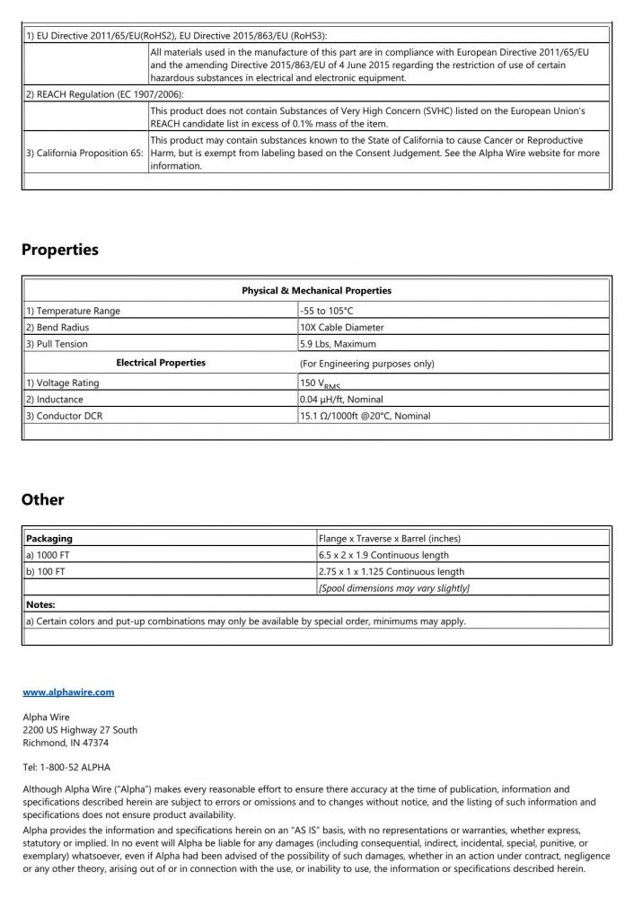 Alpha Wire 7055/19 technical document page 2