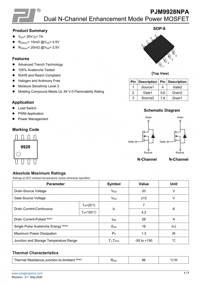 PJM9928NPA datasheet page 1