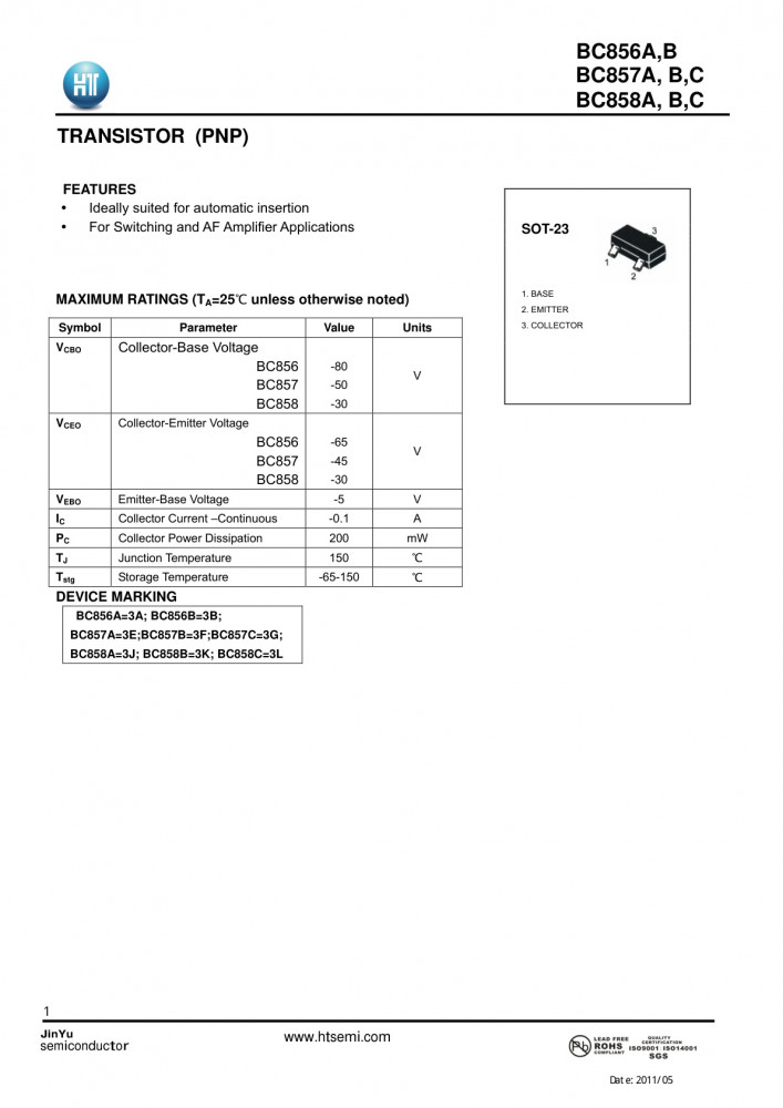 BC857 datasheet page 1