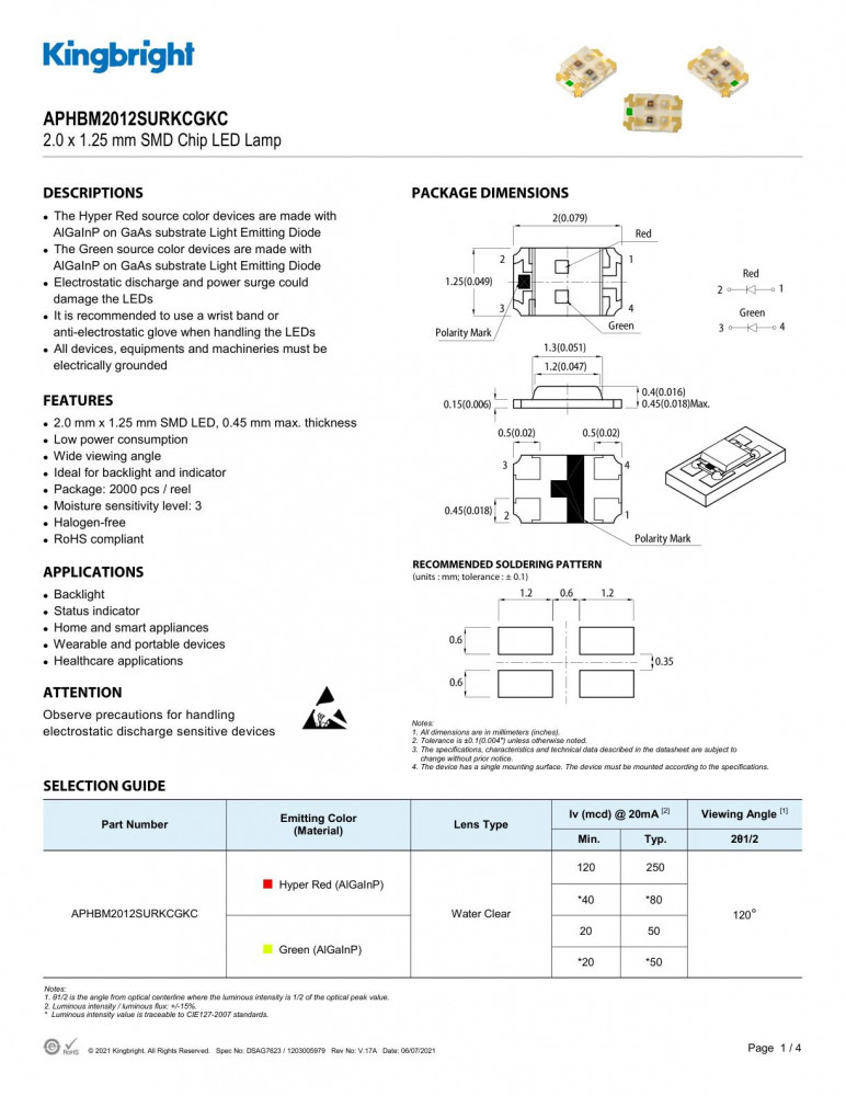 APHBM2012SURKCGKC datasheet page 1