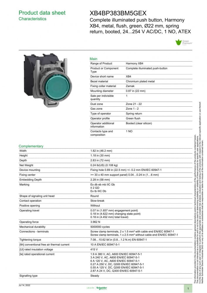 XB4BP383BM5GEX technical document page 1