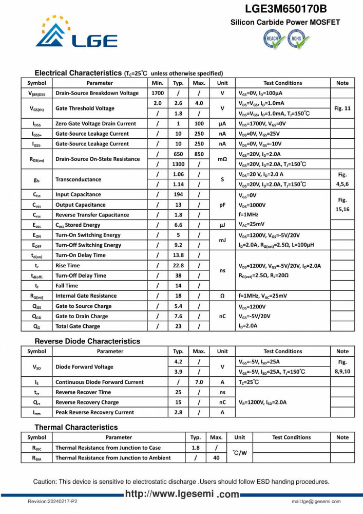 LGE3M650170B datasheet page 2