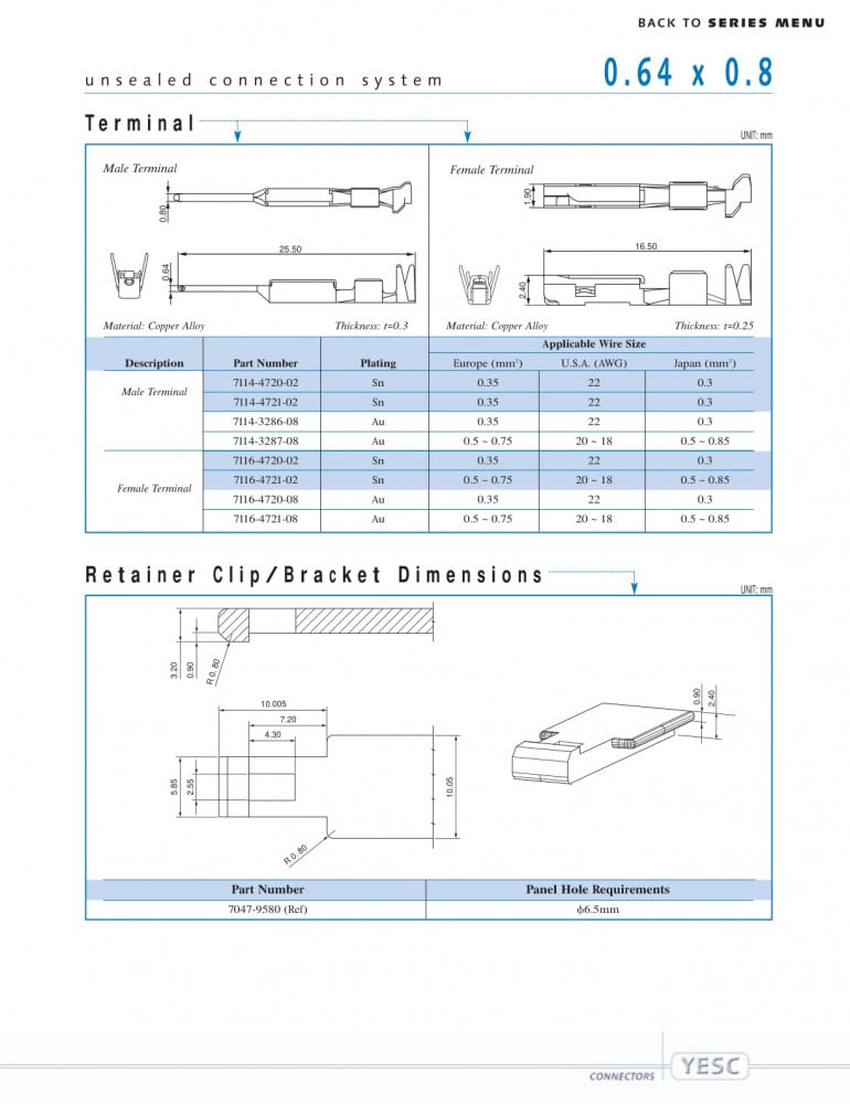 Yazaki connector catalog page 9