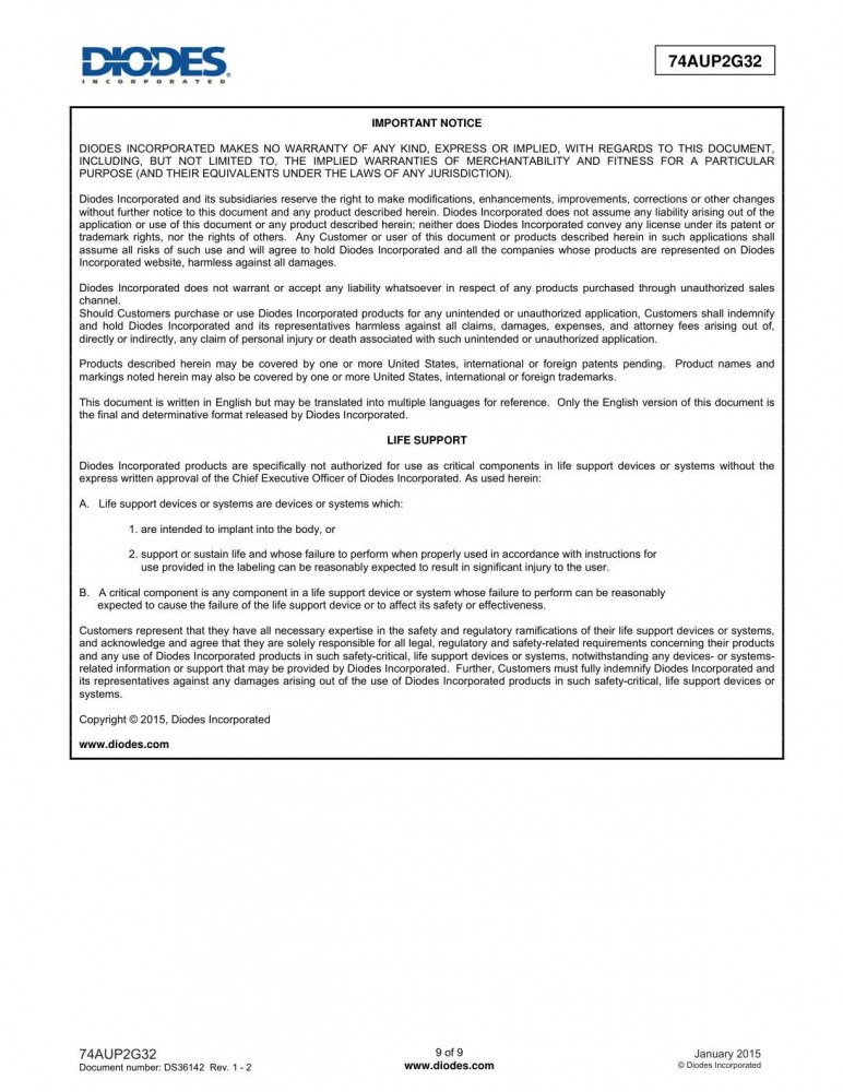 74AUP2G32RA3-7 datasheet page 9