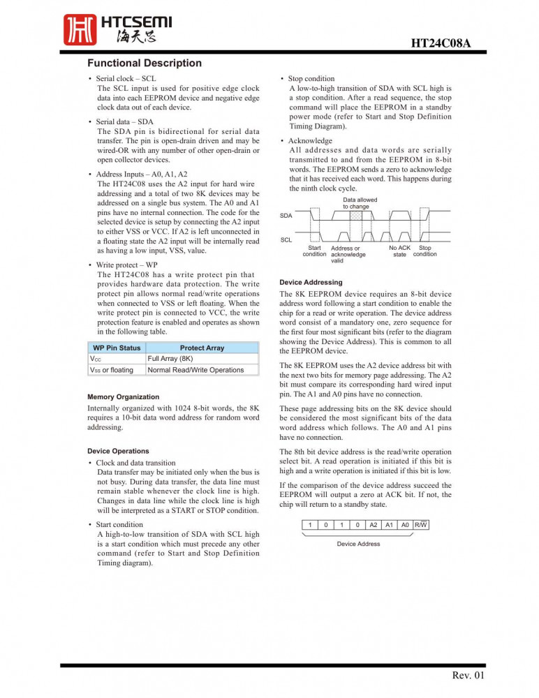 HT24C08ARZ datasheet page 4