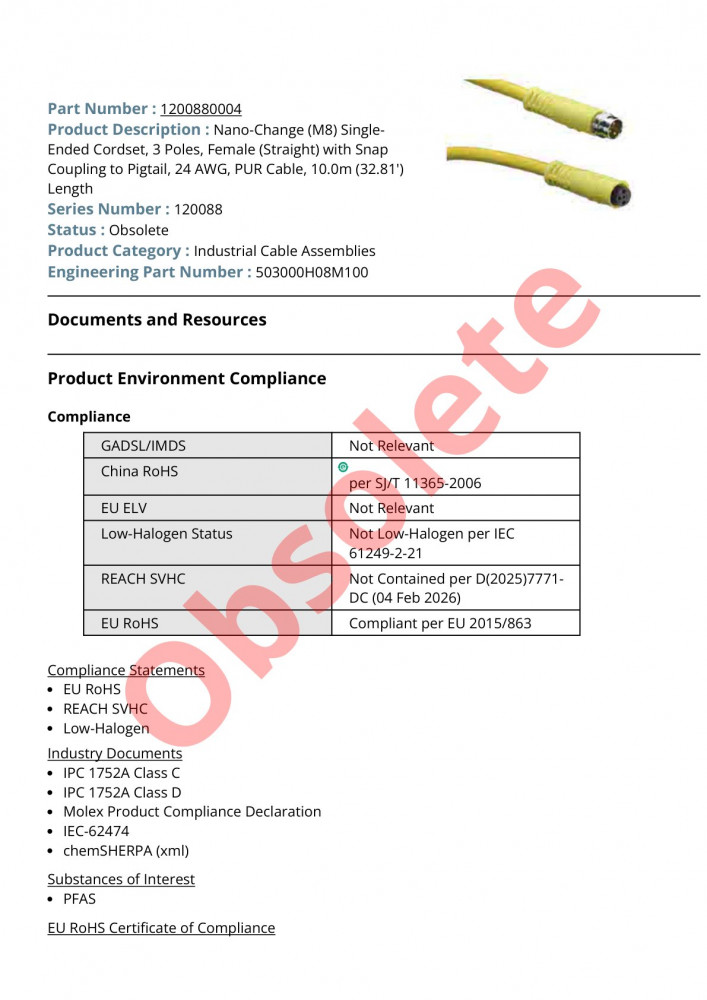 MOLEX 1200880004 technical document page 1