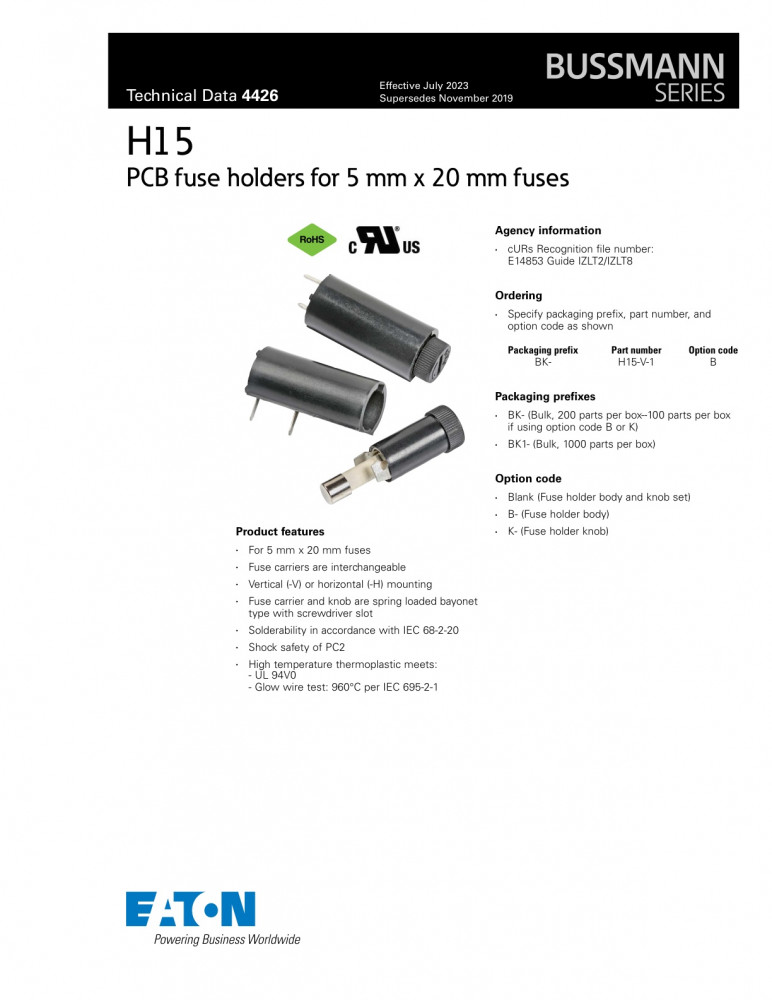 EATON H15 fuse holder document page 1