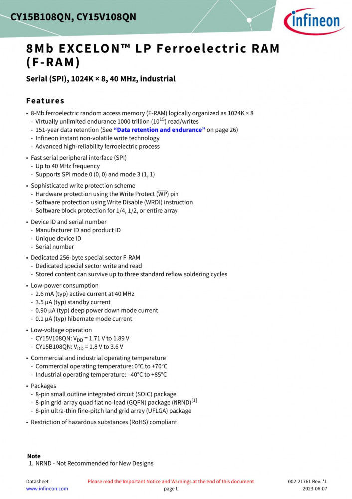 CY15V108QN datasheet page 1