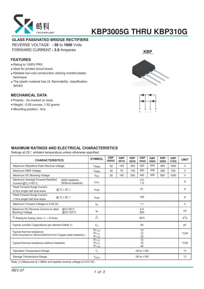 KBP306G datasheet page 1