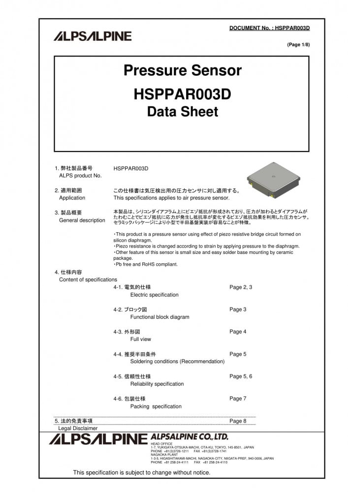HSPPAR003D datasheet page 1