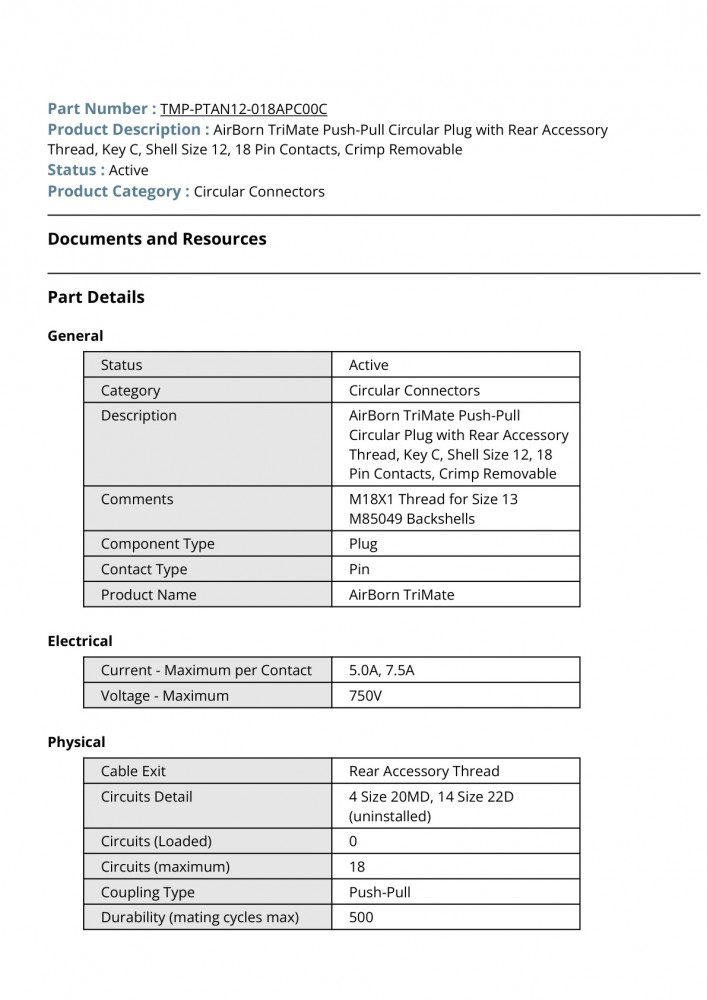 Product document image 1 for TMP-PTAN12-018APC00C