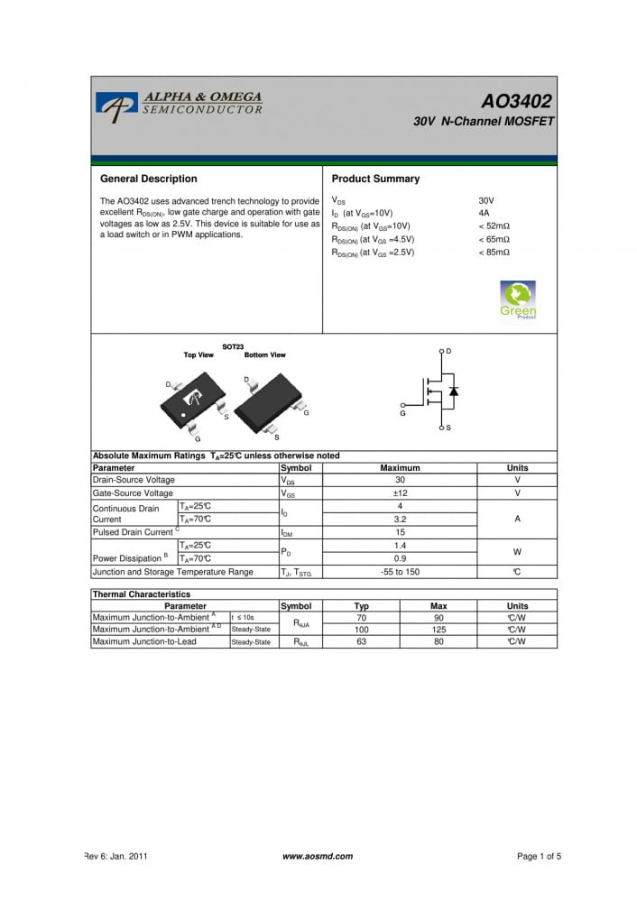 AO3402 datasheet page 1