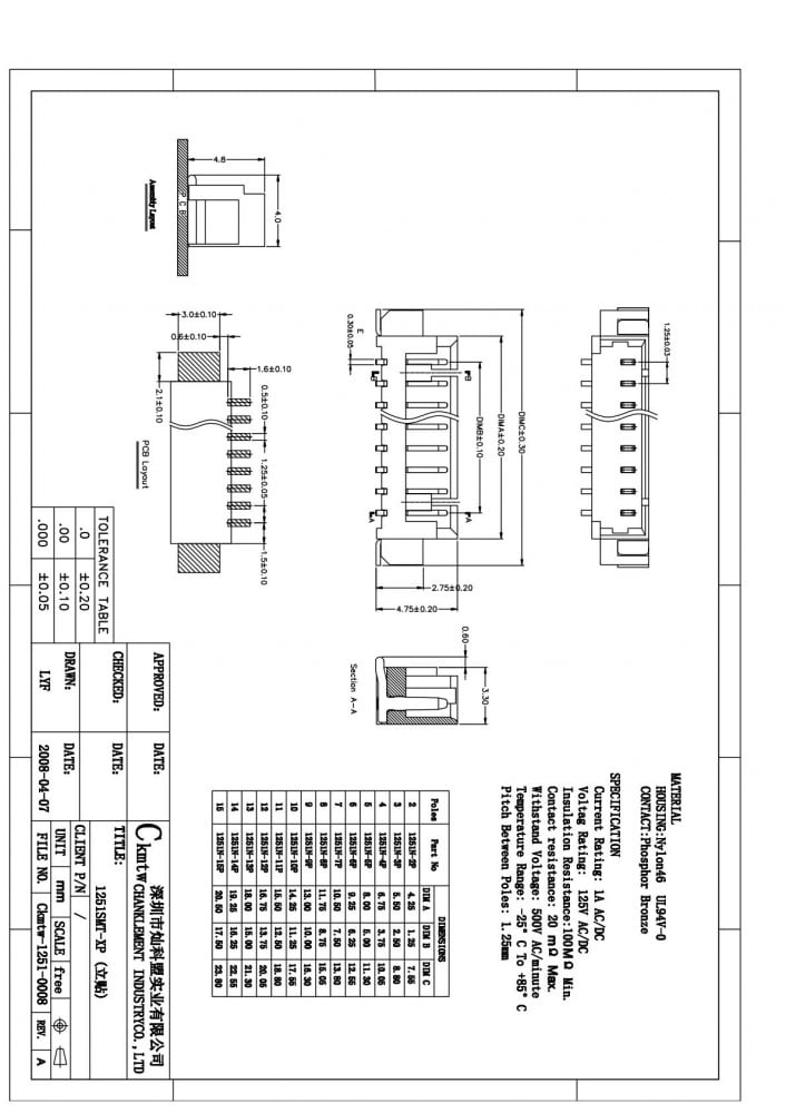 Ckmtw 1251 SMT connector technical drawing