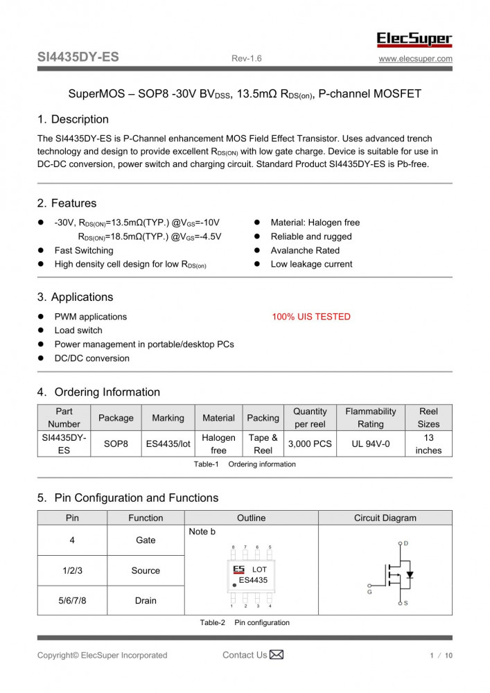 SI4435DY-ES datasheet page 1