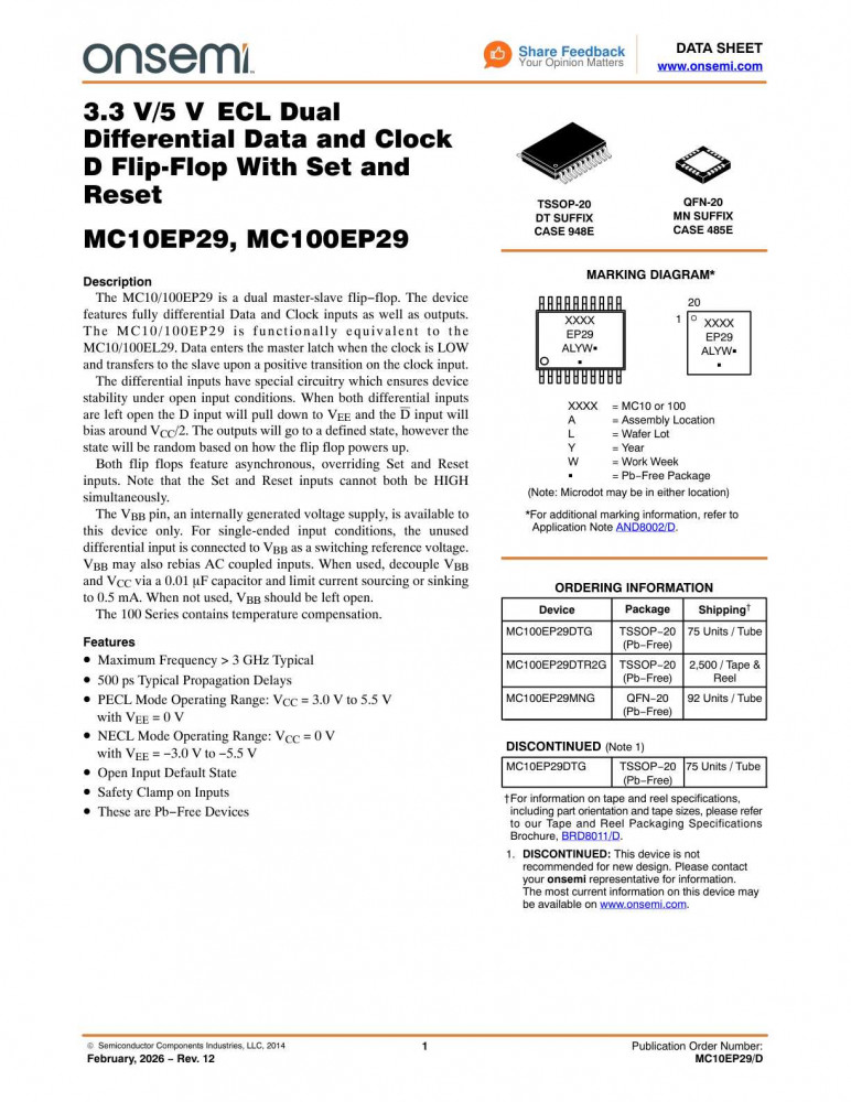MC100EP29 datasheet page 1