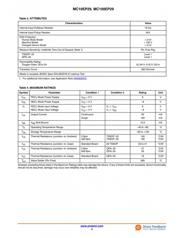 MC100EP29 datasheet page 3