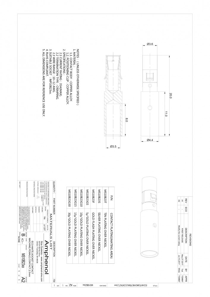 Amphenol MS10B23G10 technical drawing