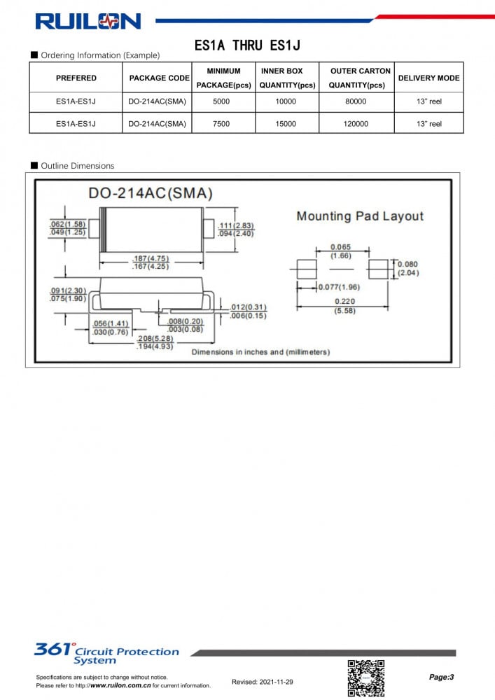 RUILON ES1G datasheet page 3