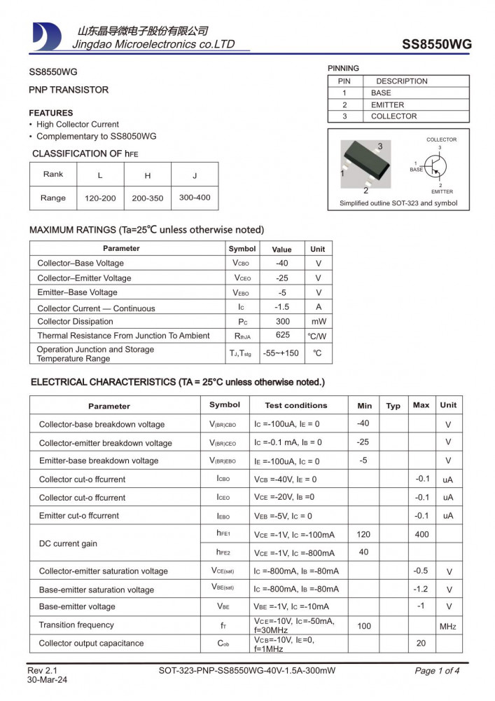 SS8550WGH datasheet page 1