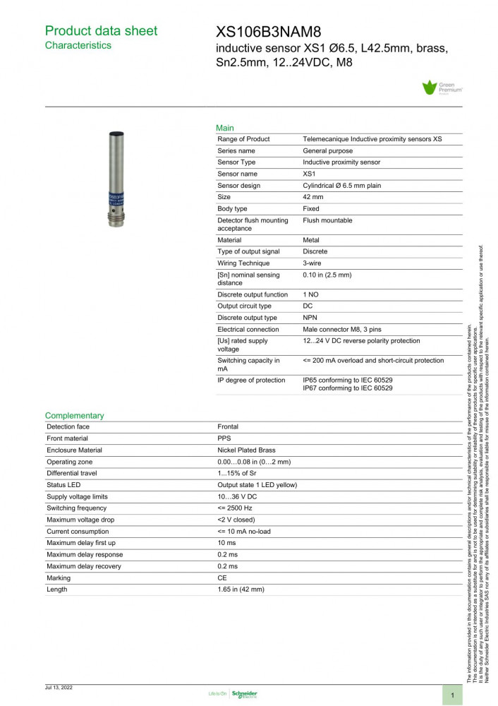 XS106B3NAM8 technical document page 1