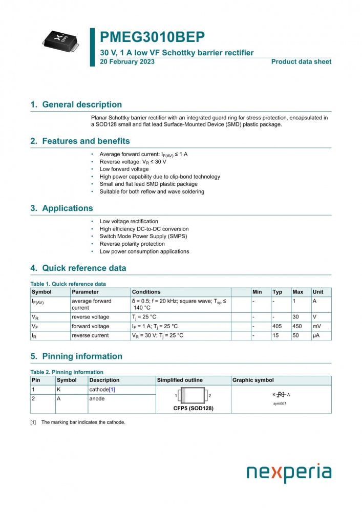 PMEG3010BEP datasheet page 1