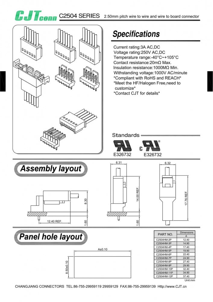 CJT C2504WR-6P technical document page 1