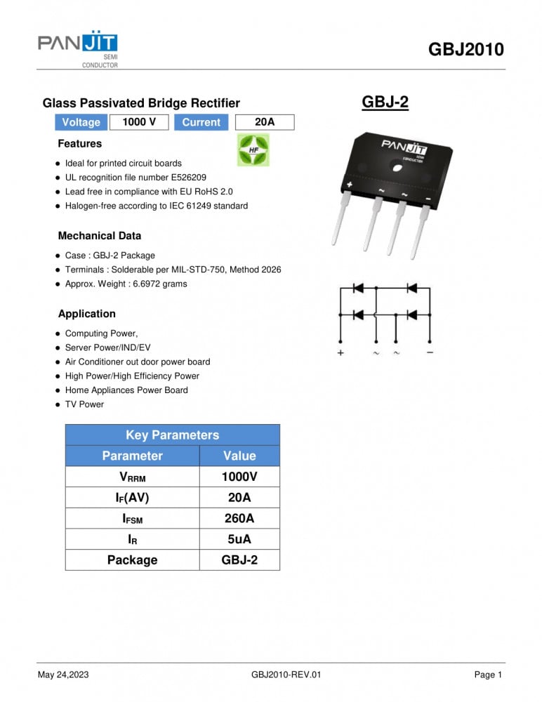 GBJ2010 datasheet page 1