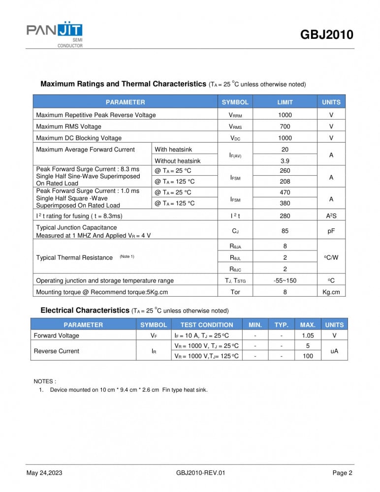 GBJ2010 datasheet page 2