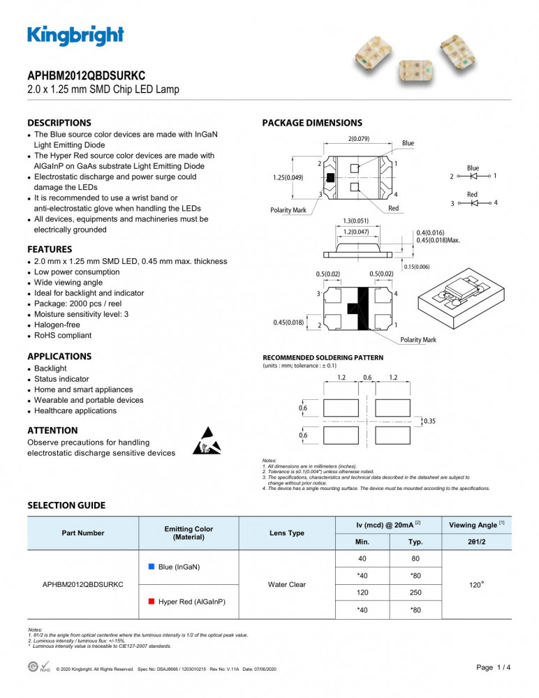 APHBM2012QBDSURKC datasheet page 1