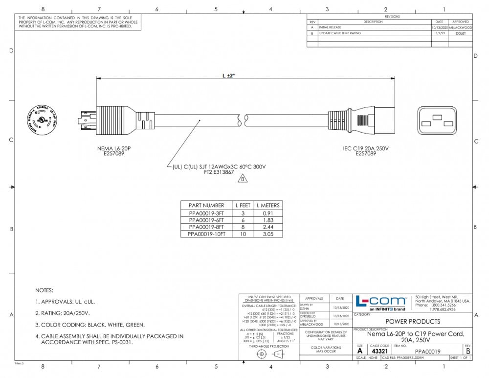 PPA00019-6FT technical document page