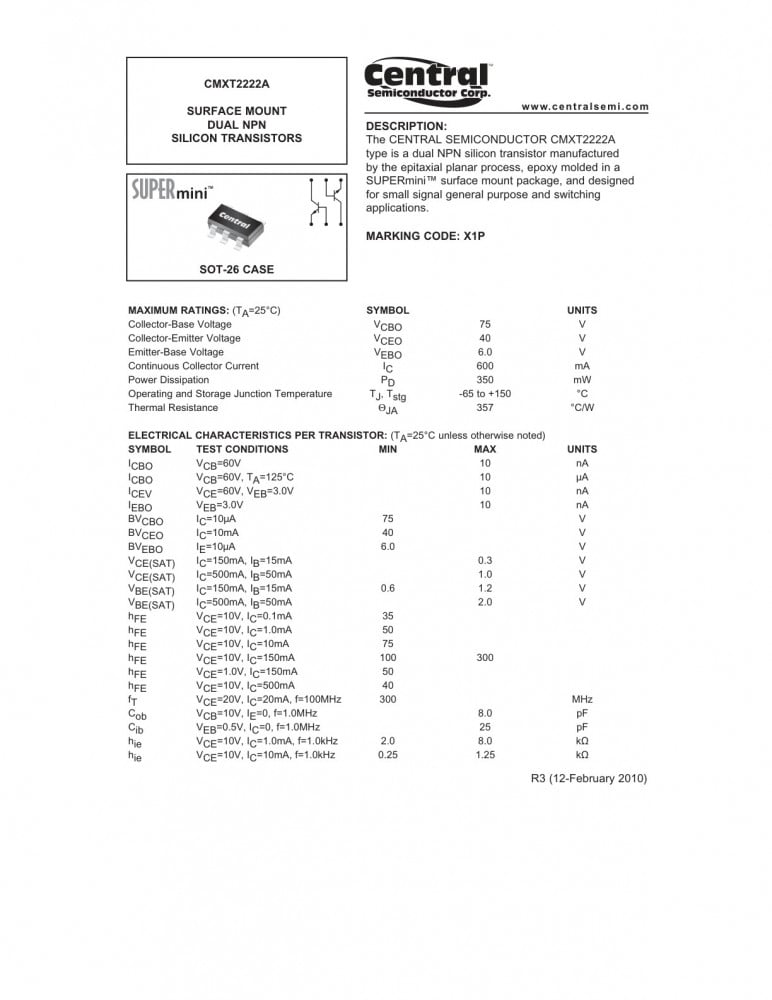 CMXT2222A datasheet page 1