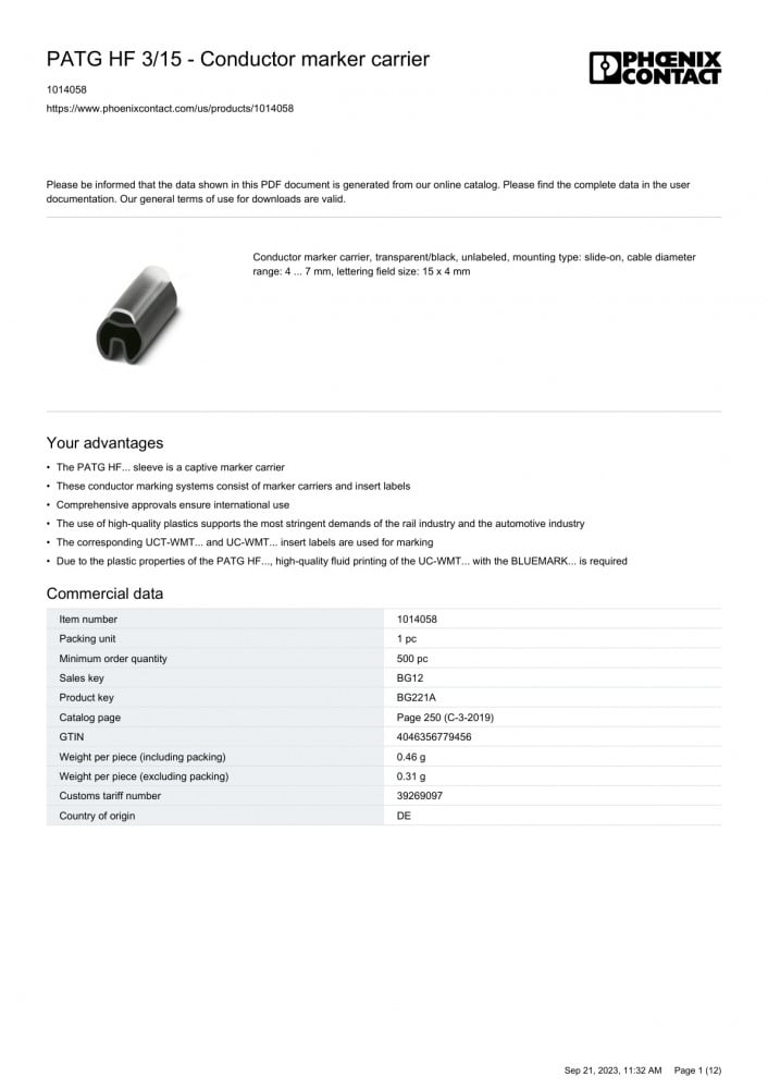 Phoenix Contact 1014058 document page 1