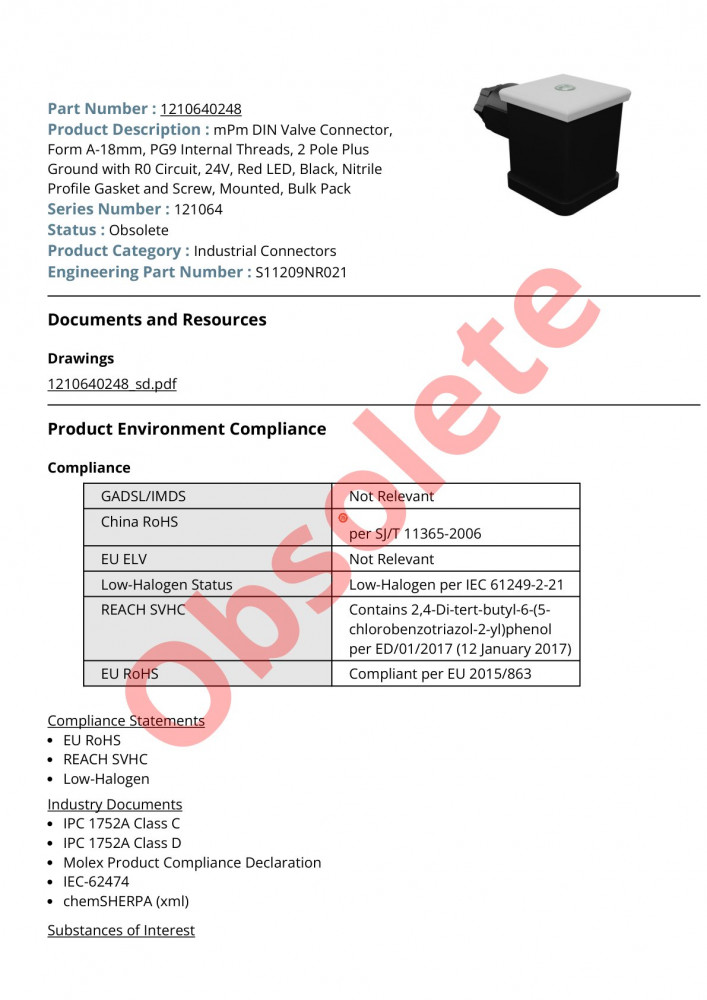 Molex S11 series technical document, page 1