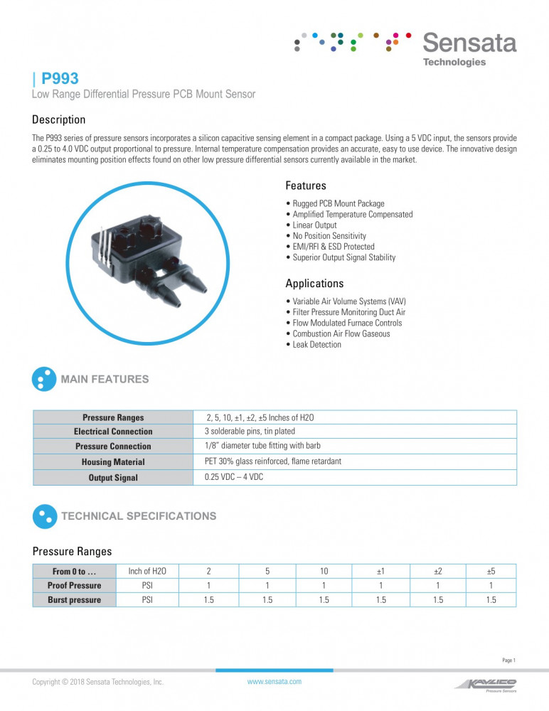 Sensata P993 technical document page 1