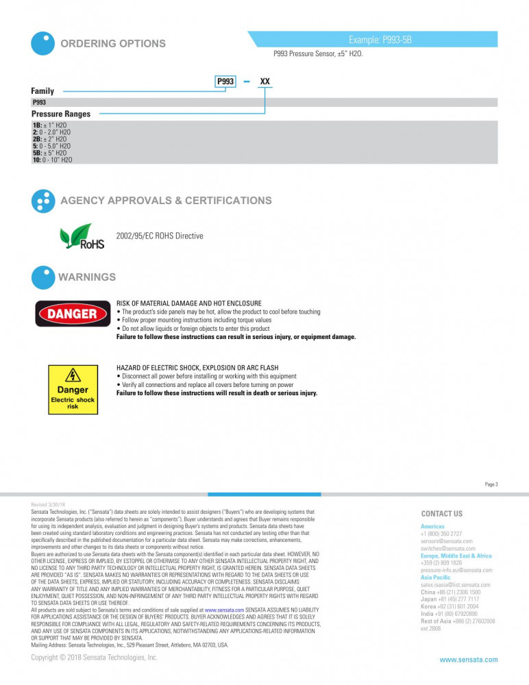 Sensata P993 technical document page 3