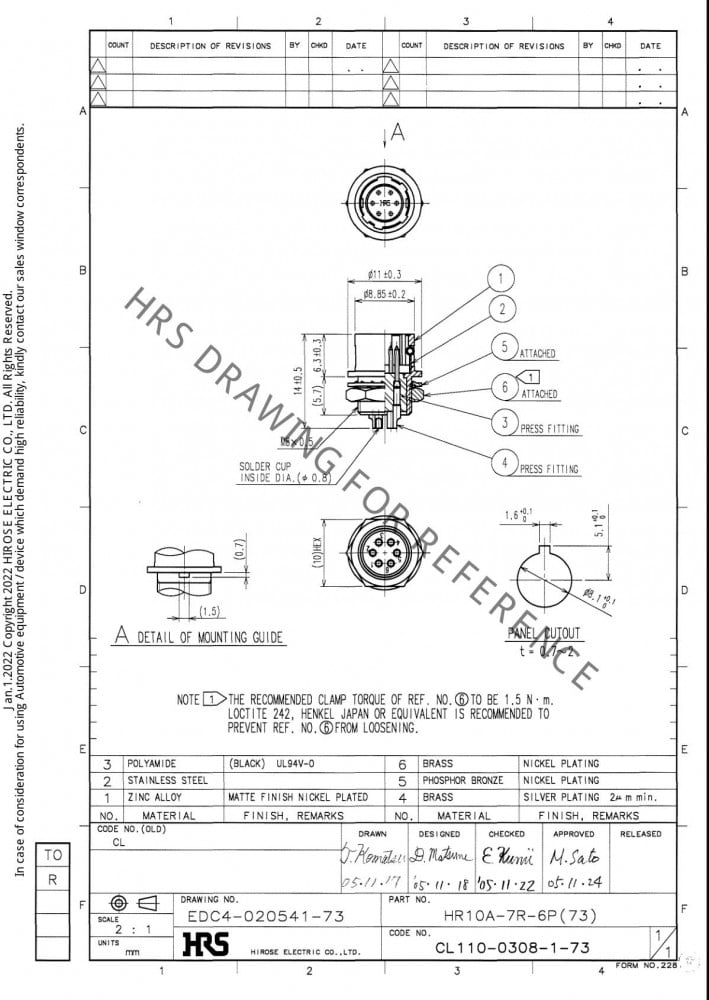 HRS HR10A-7R-6P(73) technical document preview