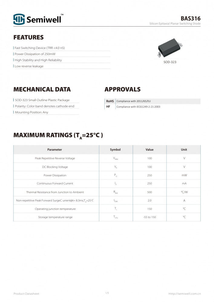 BAS316 datasheet page 1