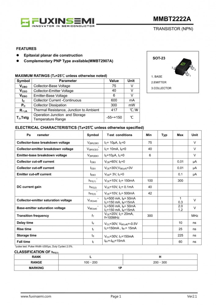 MMBT2222A datasheet page 1