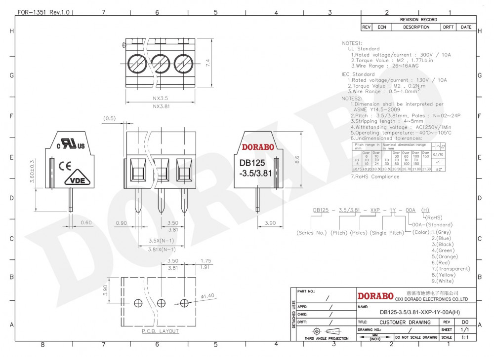 DORABO DB125-3.81-14P-GN technical document preview