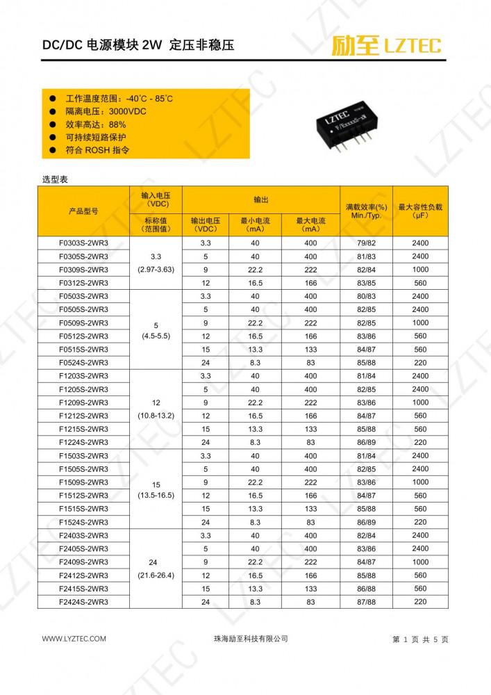 F1209S-2WR3 datasheet page 1