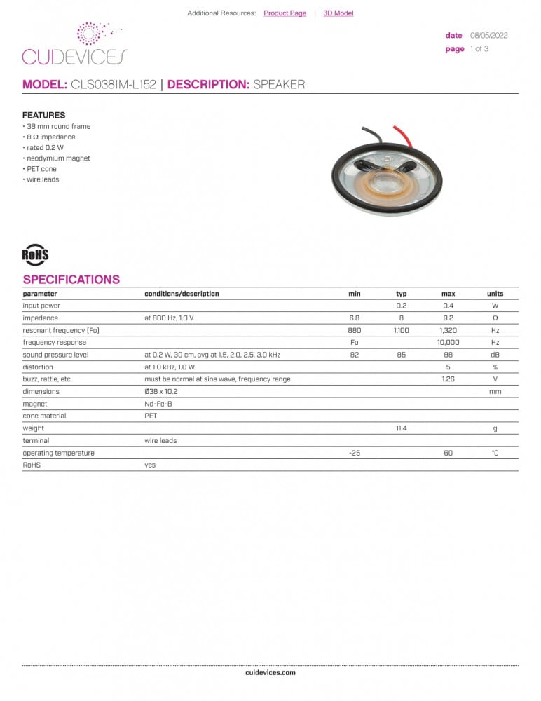 CLS0381M-L152 datasheet page 1