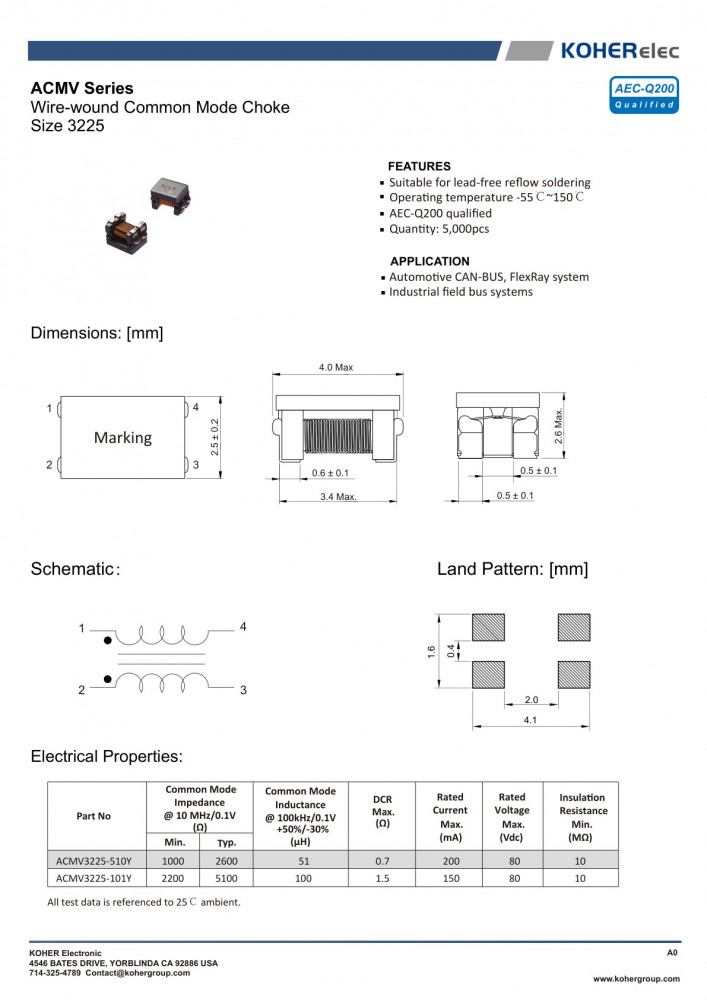 ACMV3225-510Y datasheet page 1