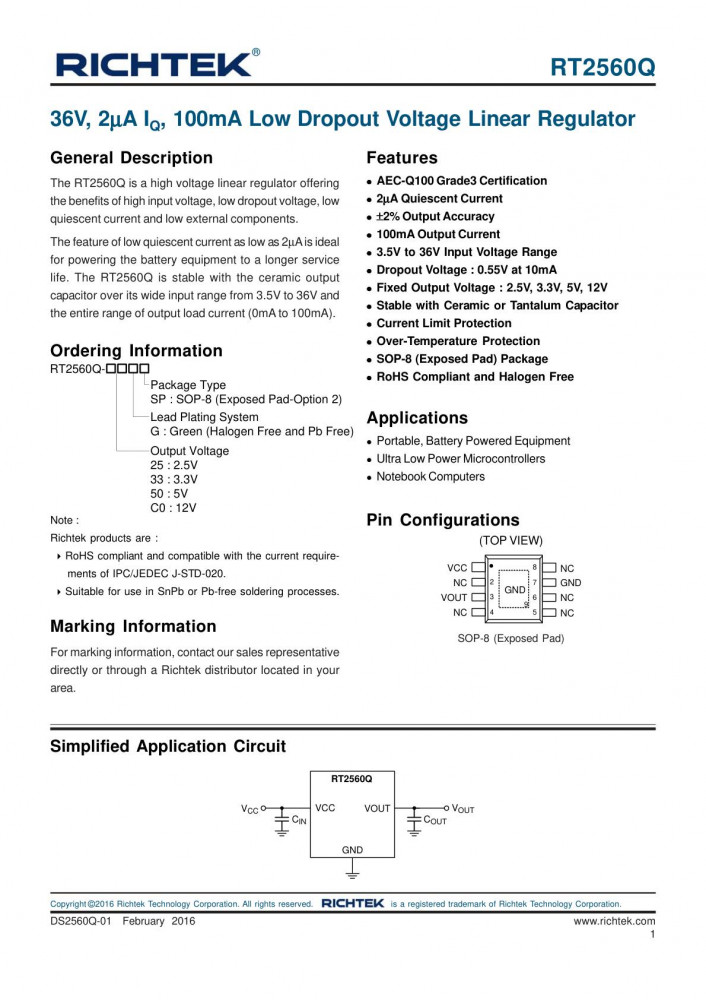 RT2560Q datasheet page 1