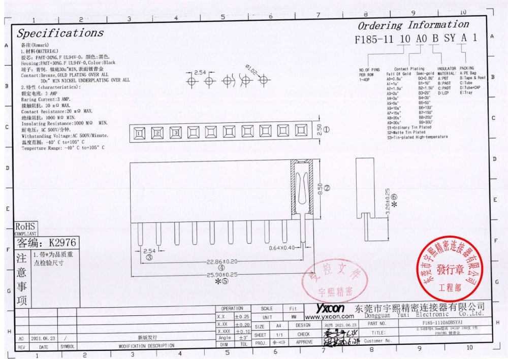 F185-1110A0BSYA1 technical specification page