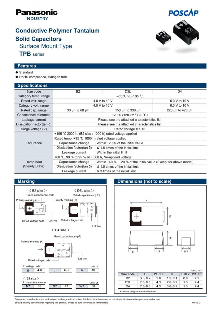 PANASONIC TPB series datasheet page 1