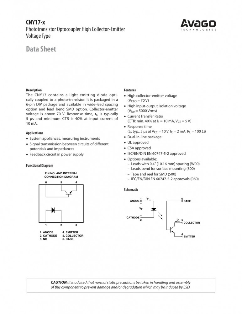CNY17 datasheet page 1