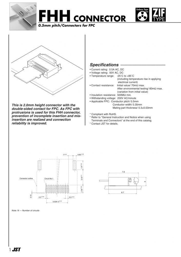 JST FHH series catalog page