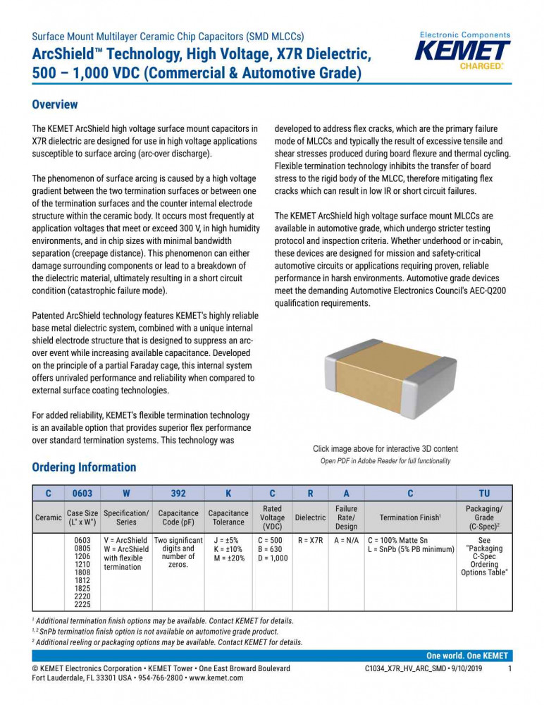 KEMET ArcShield datasheet page 1